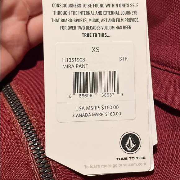 Volcom | Pants & Jumpsuits | Dark Red Volcom Ski Pants Xs Nwt Slim Fit ...